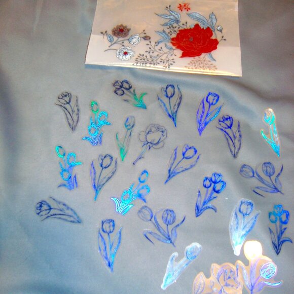 Other | Set Of 2 Metallic Blue Flower Stickers | Poshmark